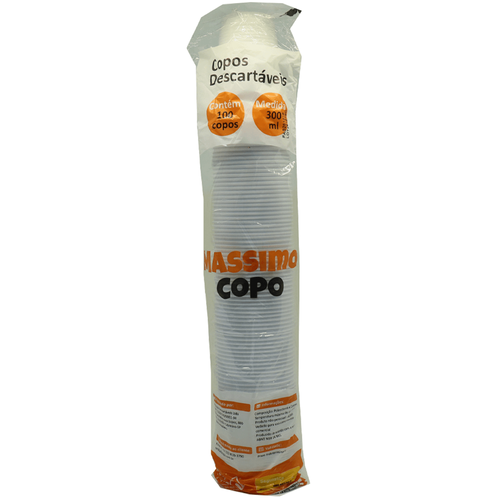 COPO DESCARTAVEL 300ML BRANCO C/100 UNIDADES - docesvaz
