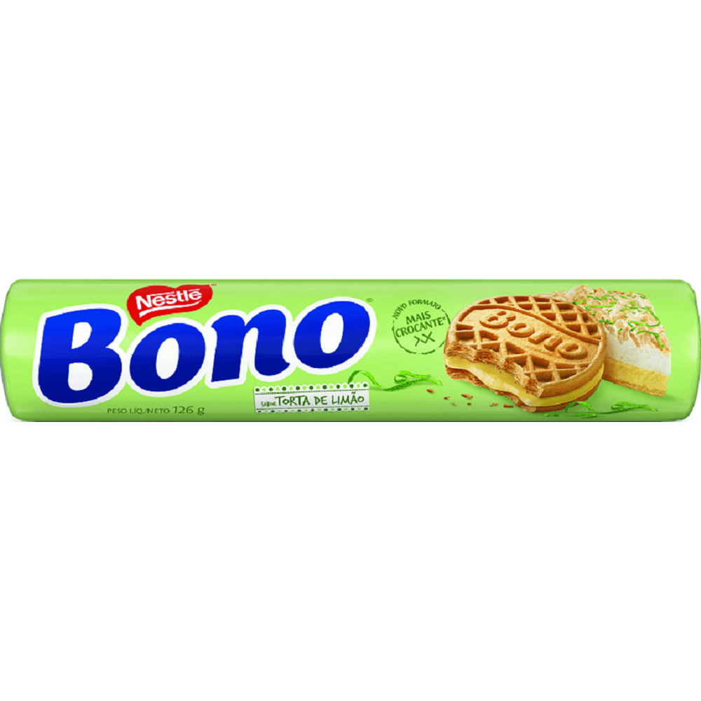 BISCOITO BONO RECHEADO SABOR TORTA DE LIMAO 126G - docesvaz