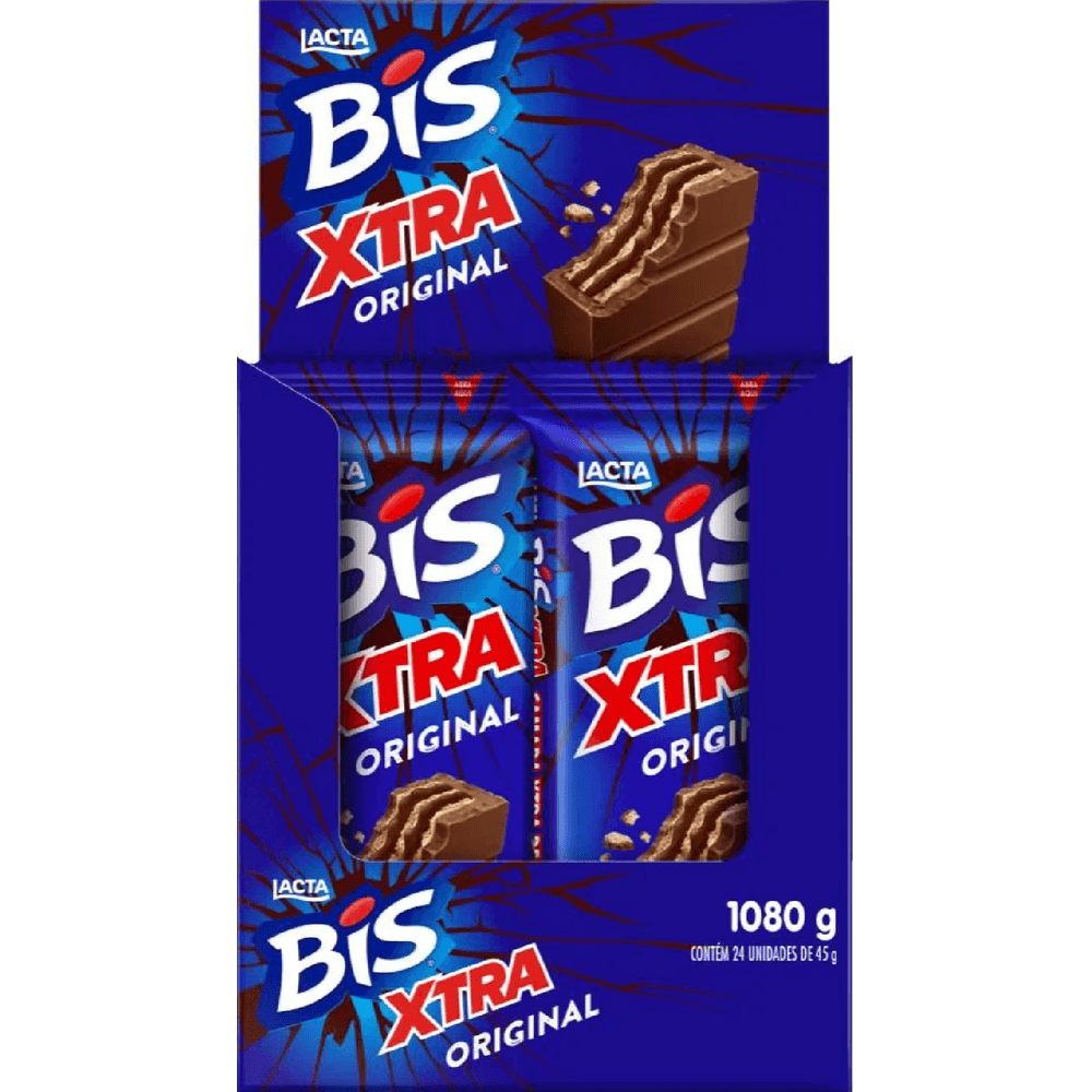 CHOCOLATE BIS XTRA AO LEITE COM 24 UNIDADES DE 45G CADA - docesvaz