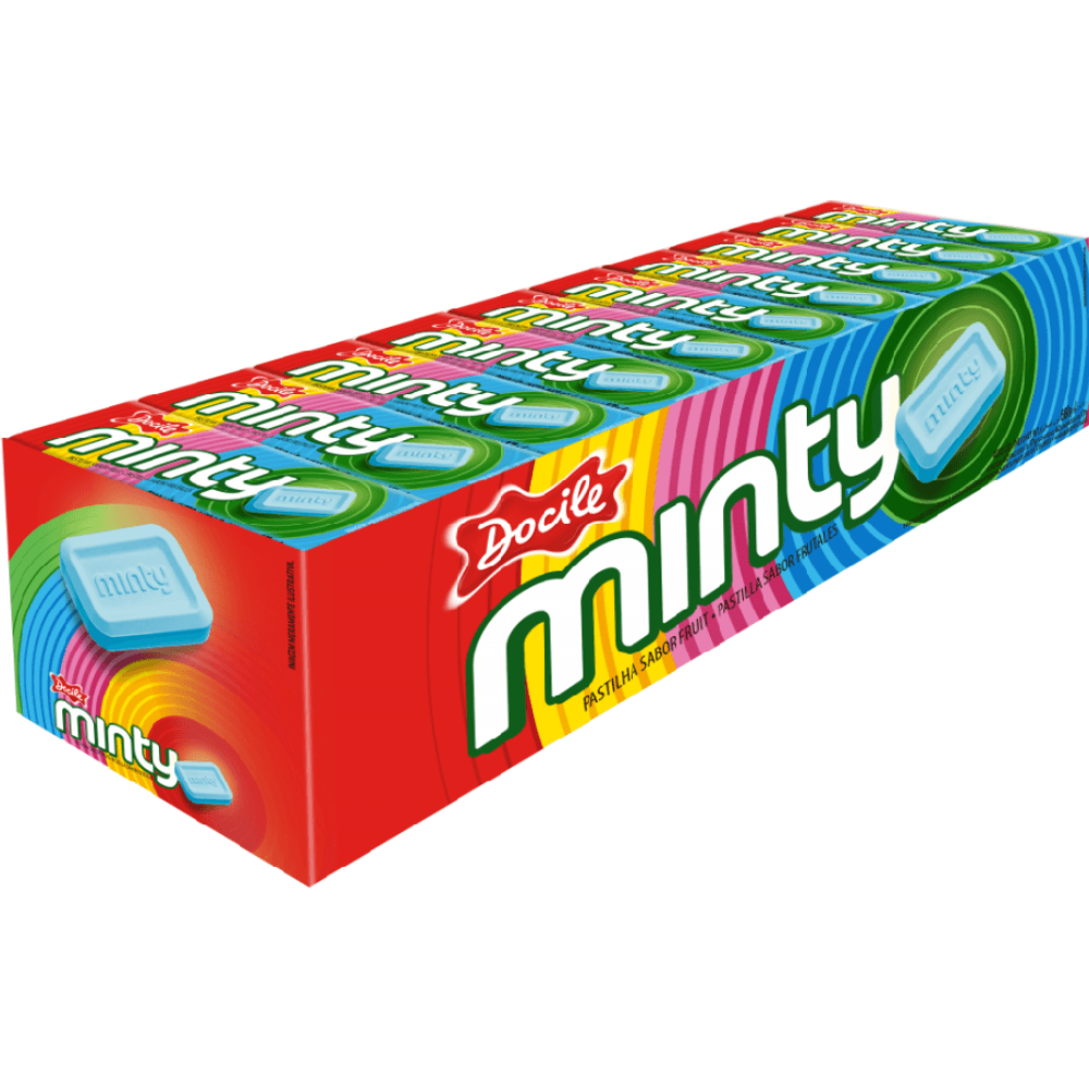 PASTILHA MINTY SABOR FRUTAS CONTEM 40 PACOTES DE 17G CADA DOCILE - docesvaz