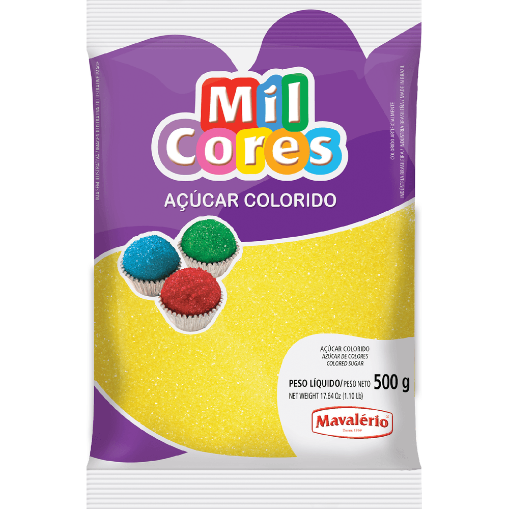 ACUCAR COLORIDO 500G AMARELO MAVALERIO - docesvaz