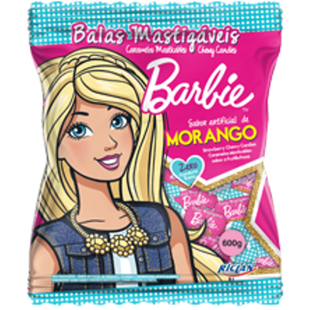 BALA MASTIGAVEL BARBIE 600G MORANGO RICLAN - docesvaz
