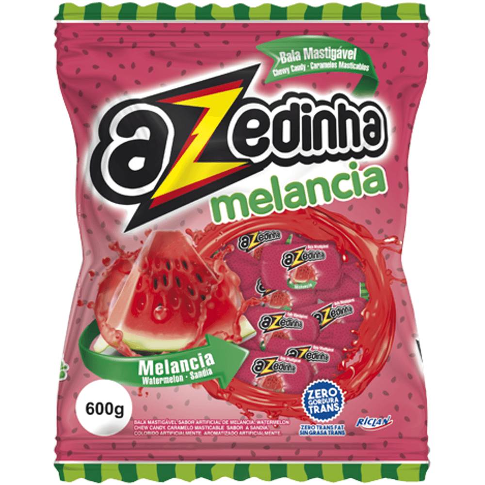 BALA MASTIGAVEL AZEDINHA MELANCIA 600G RICLAN - docesvaz