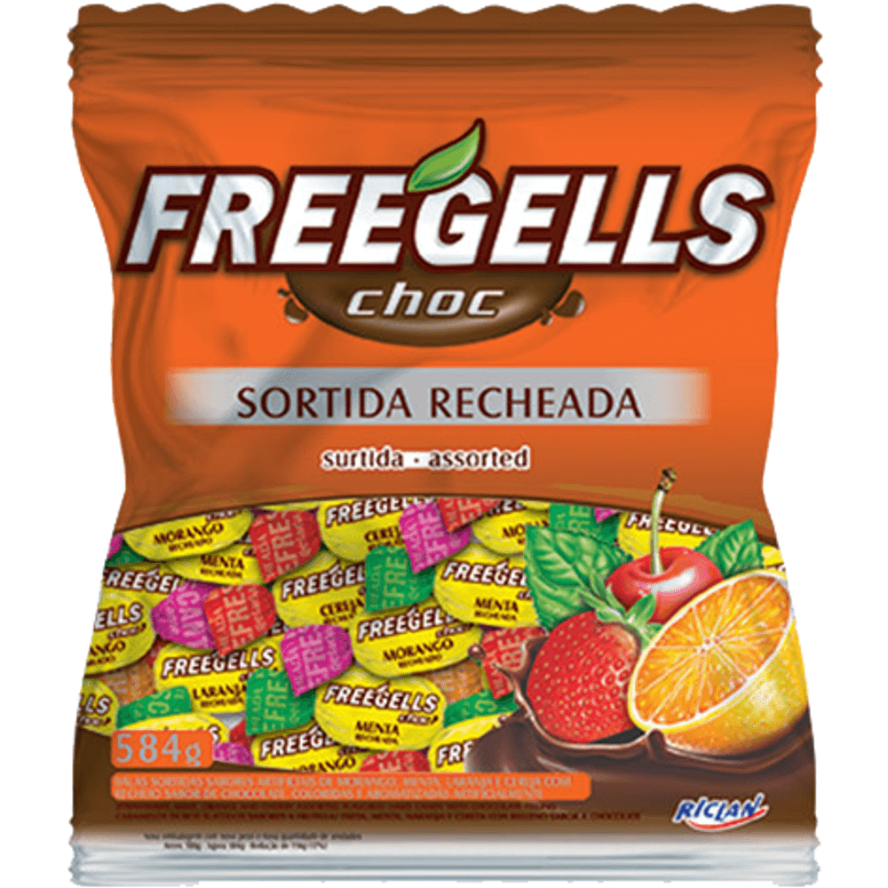 BALA FREEGELLS 584G SORTIDA CHOCOLATE RICLAN - docesvaz