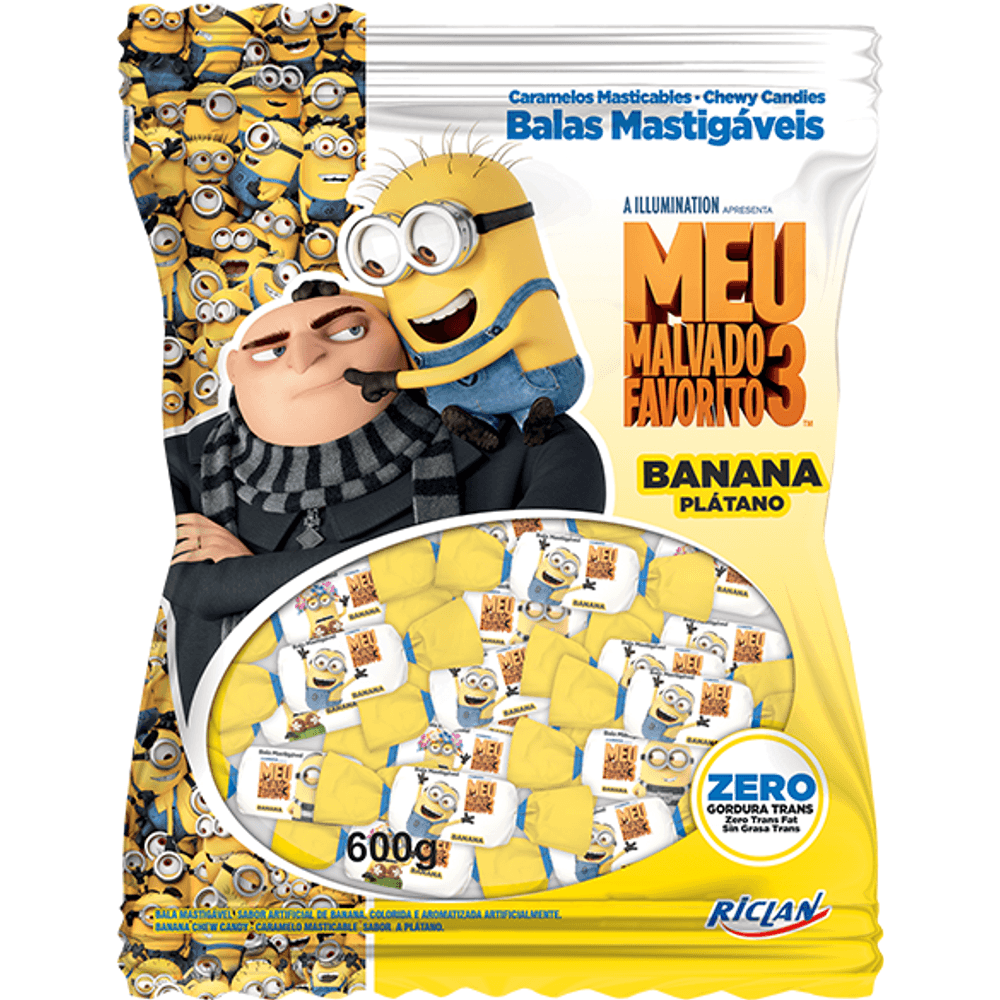 BALA MASTIGAVEL MINIONS 600G BANANA RICLAN - docesvaz