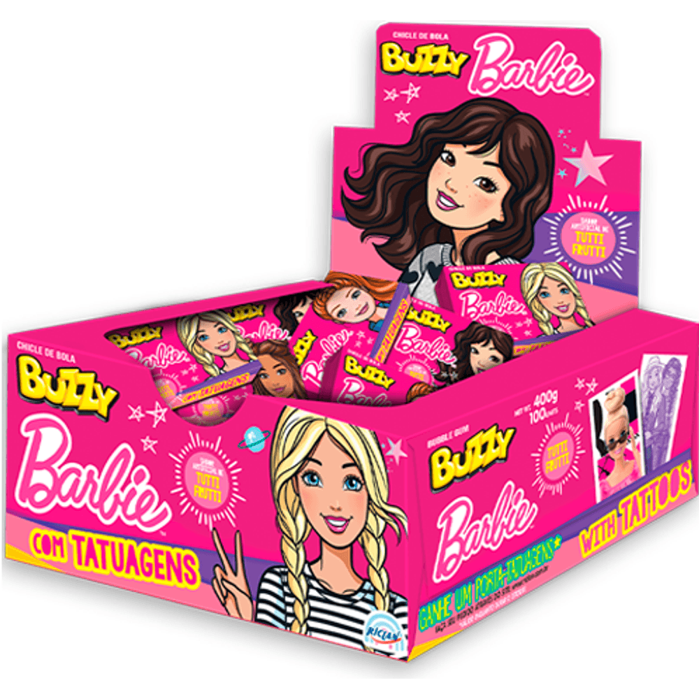 CHICLE BUZZY BARBIE C/100 TUTTI FRUTI RICLAN - docesvaz