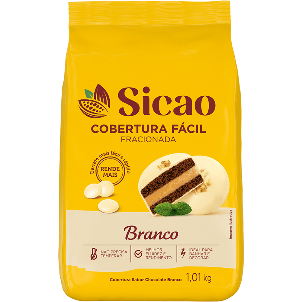 COBERTURA FACIL FRACIONADA CHOCOLATE BRANCO GOTAS 1.01KG SICAO - docesvaz